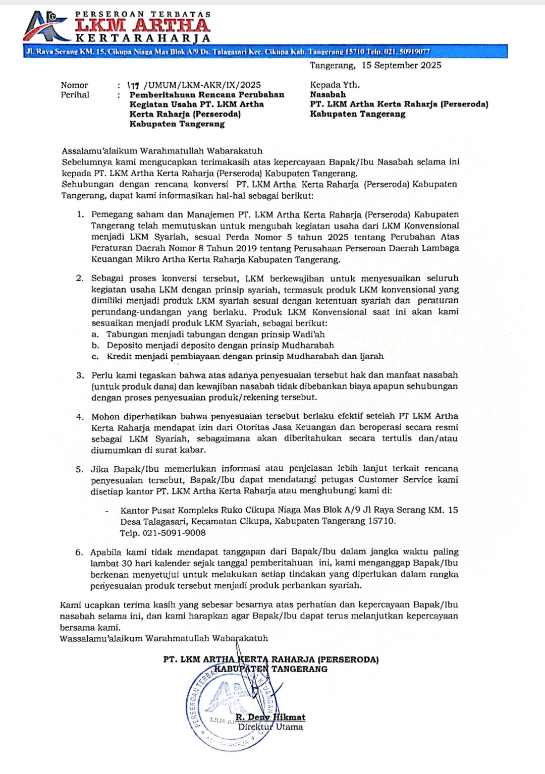 PT LKM AKR Umumkan Perubahan Dari Konvensional ke Syari'ah Kepada ...